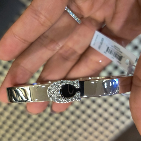 Coach | Accessories | New Coach Pave Signature Hinged Bangle In Silver ...